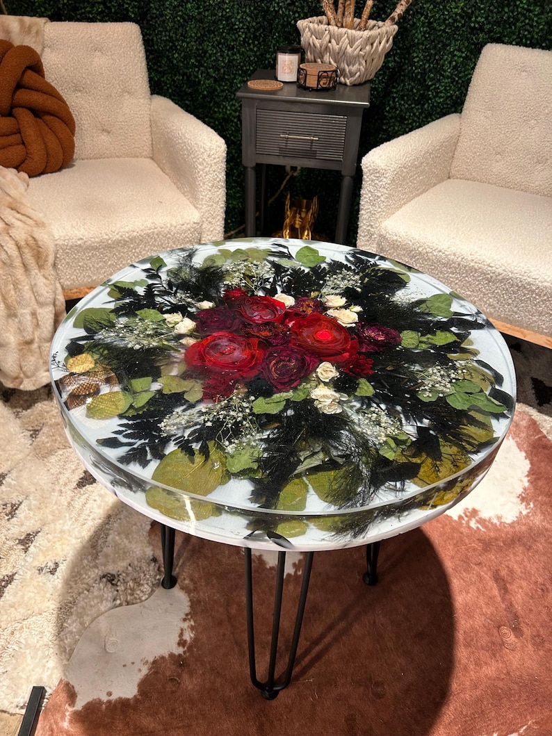 CUSTOM* Extra Large 24” Floral Epoxy Table ,bouquet Preservation ...