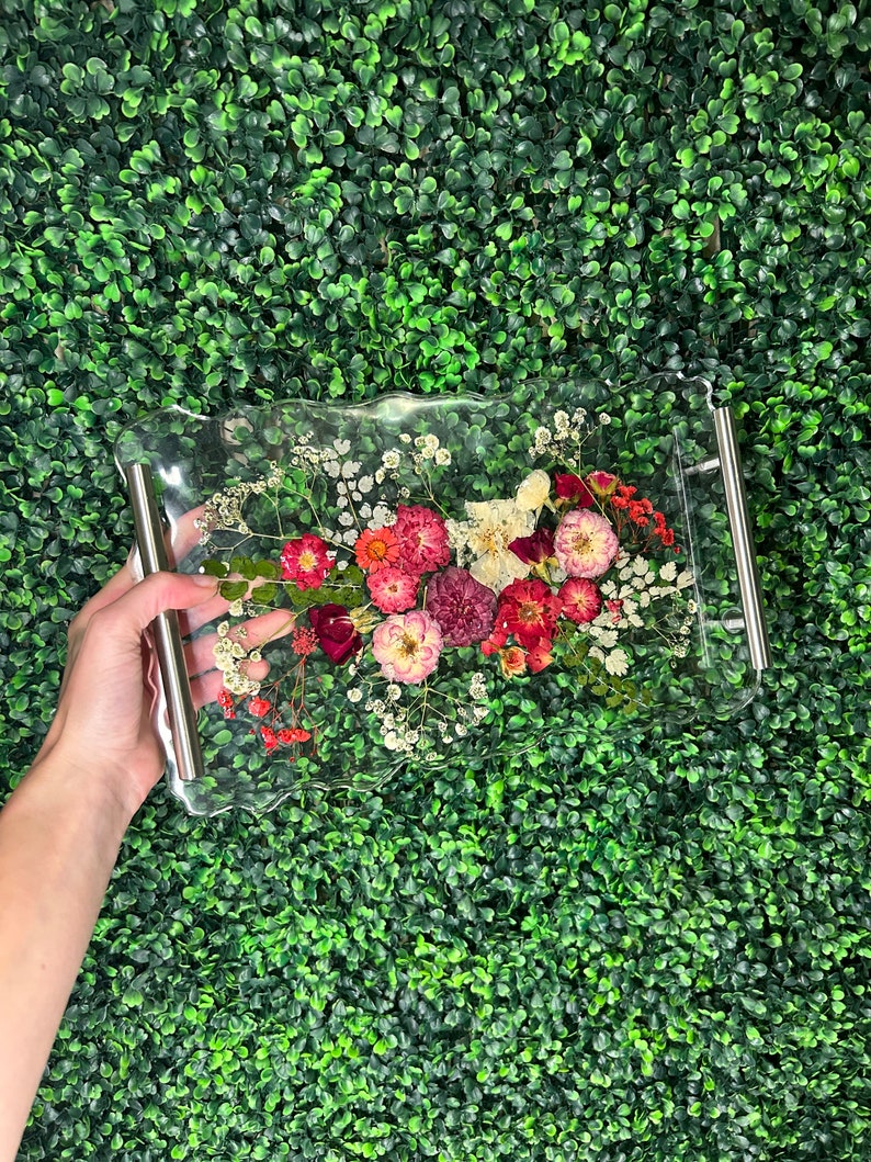 CUSTOM *wedding Modern Small Serving Tray, Preserved Bouquet Resin Tray ...