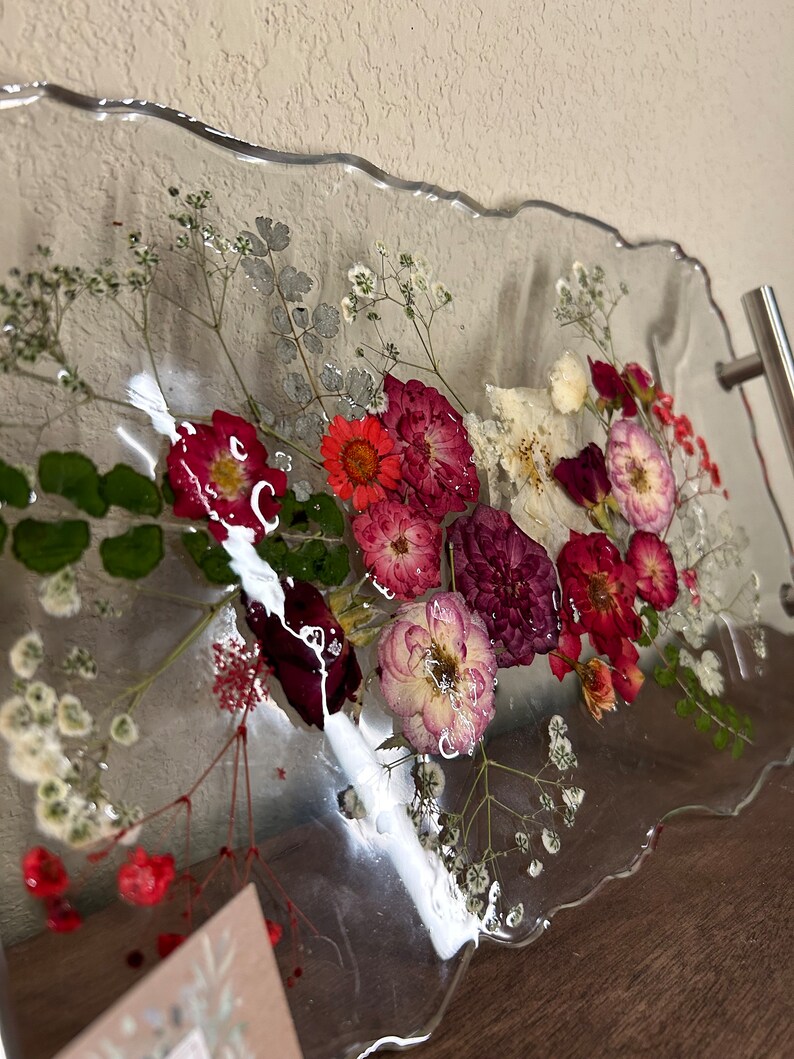 CUSTOM *wedding Modern Small Serving Tray, Preserved Bouquet Resin Tray ...