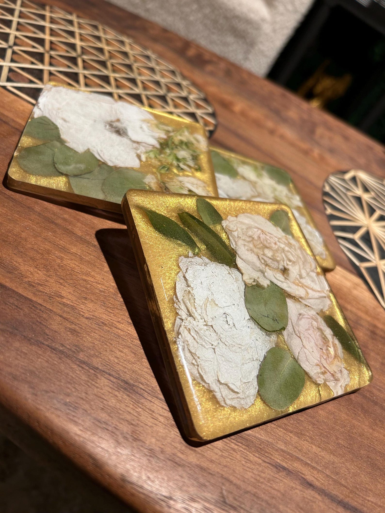 CUSTOM *wedding Modern Drink Coasters, Preserved Bouquet Resin Coasters ...