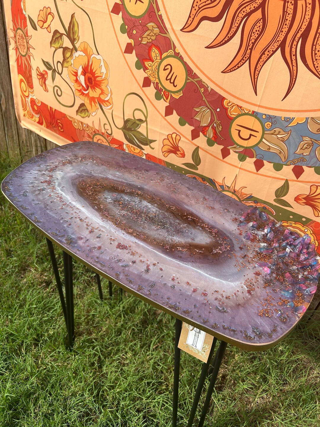 CUSTOM * Quartz Crystal Geode Resin Epoxy Side Table, Epoxy Resin Side ...