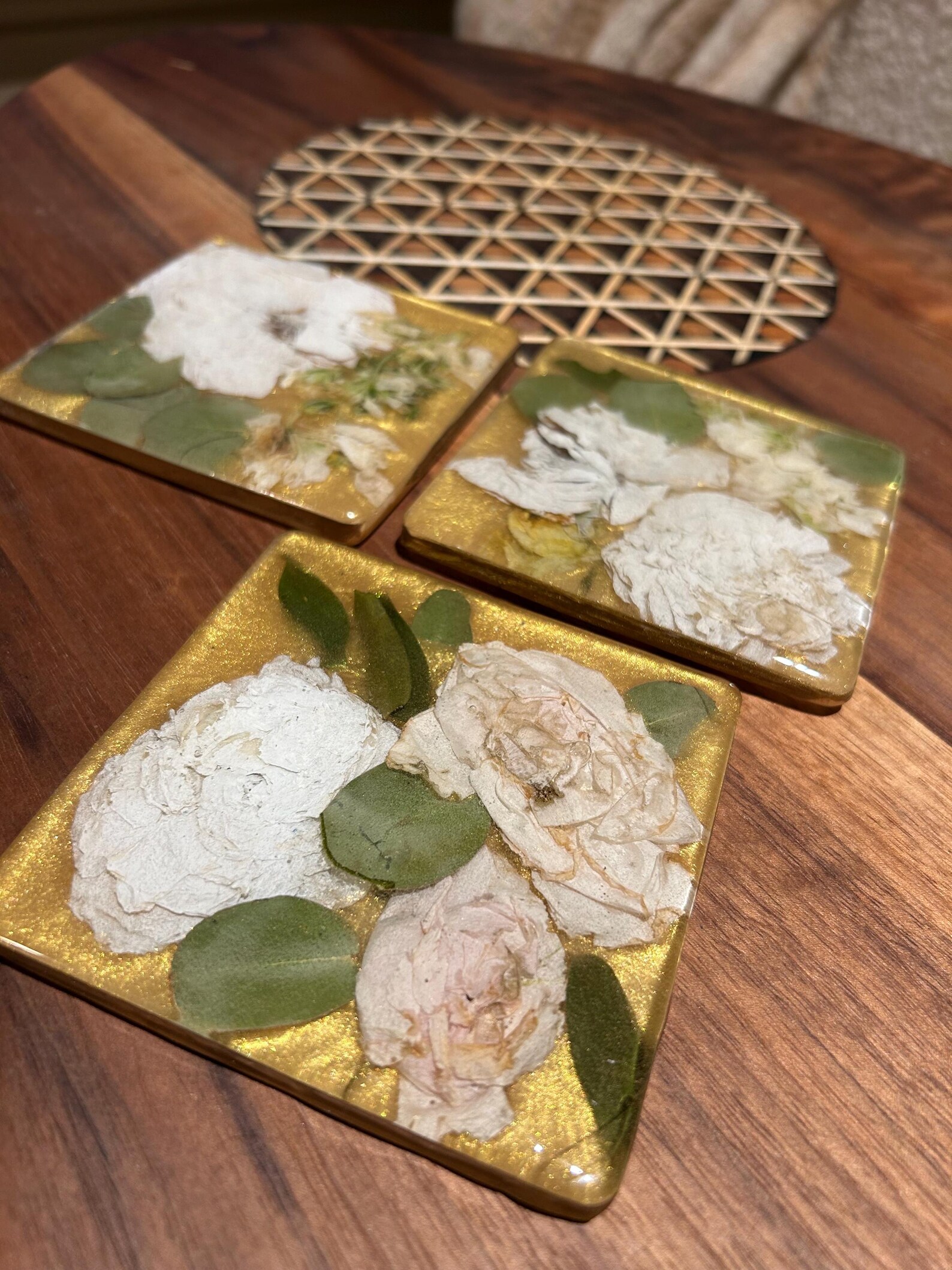 CUSTOM *wedding Modern Drink Coasters, Preserved Bouquet Resin Coasters ...