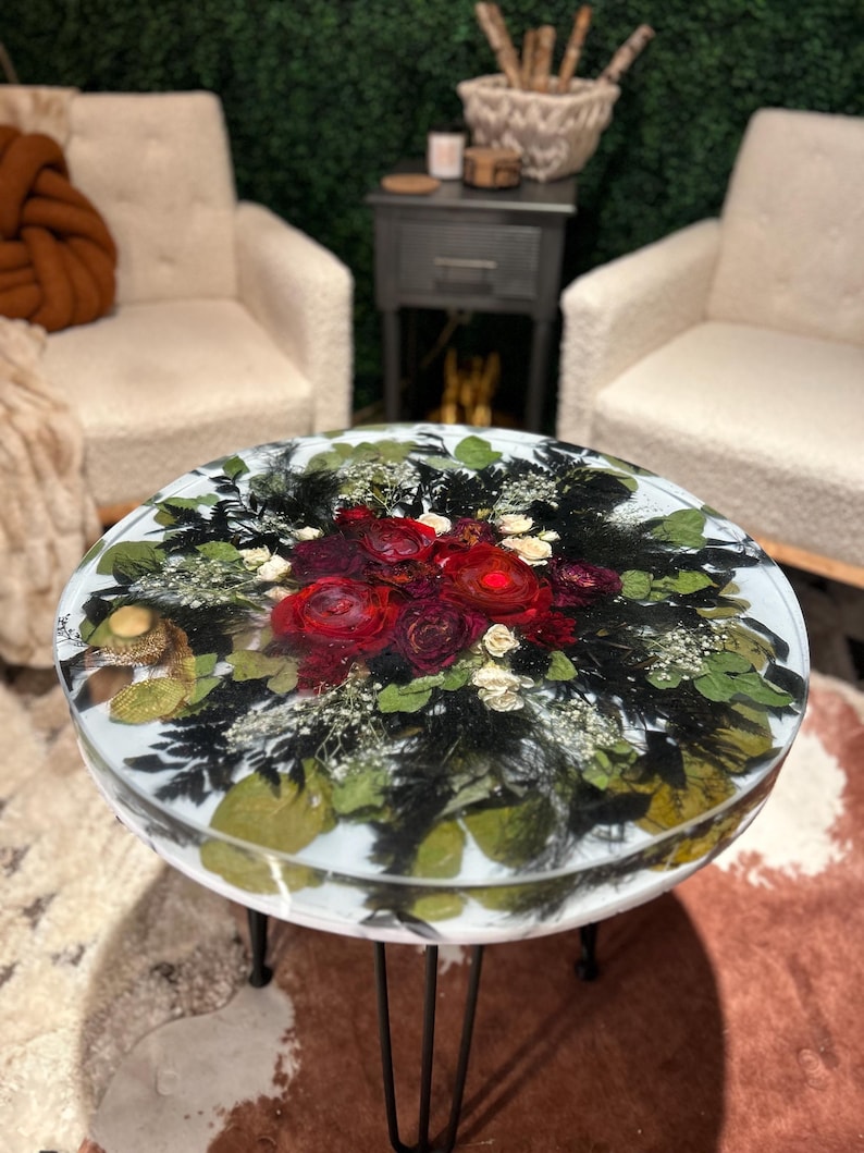 CUSTOM* Extra Large 24” Floral Epoxy Table ,bouquet Preservation ...