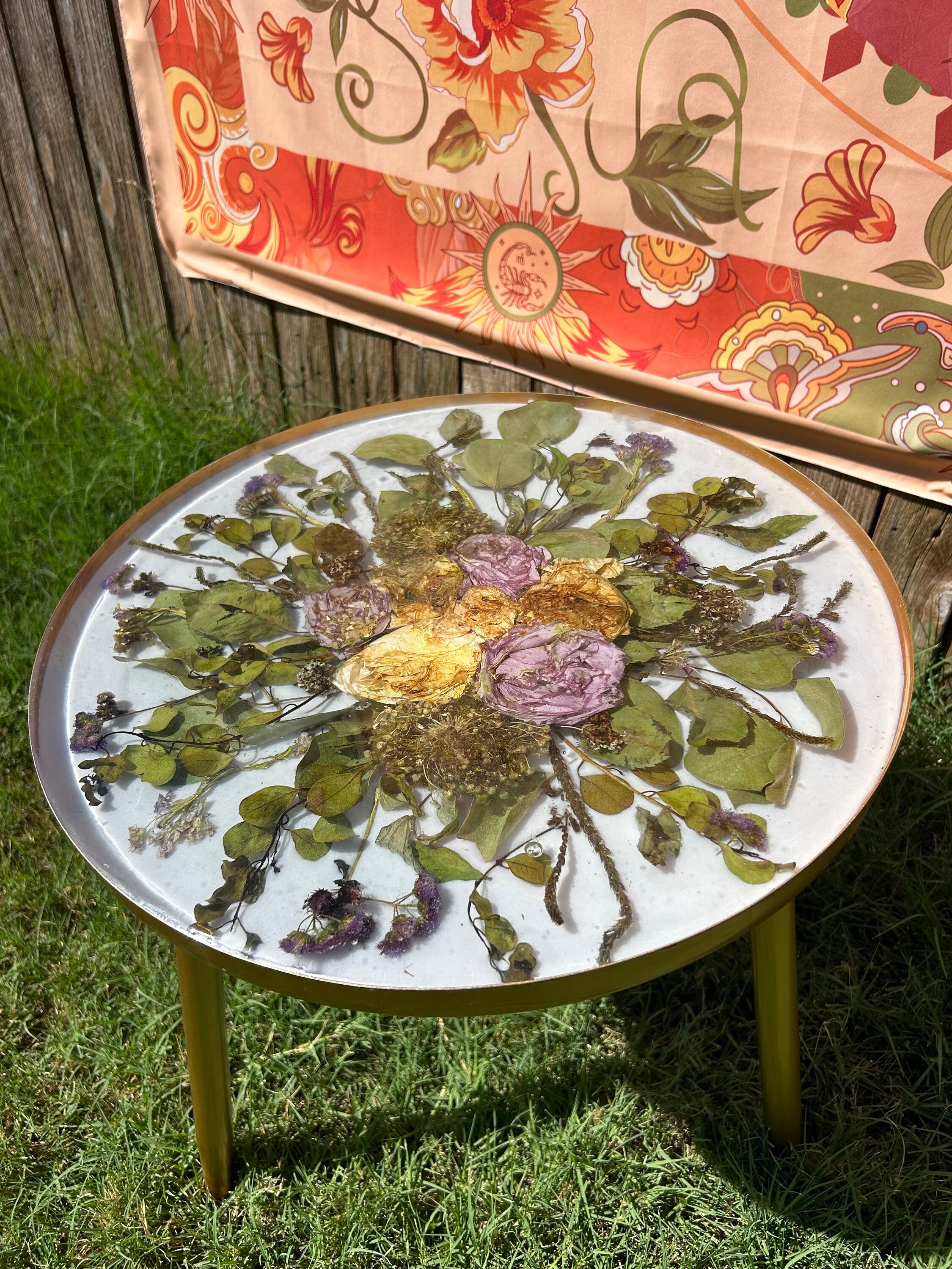 CUSTOM* Metal Rimmed Epoxy Side Table | Bouquet Preservation| Wedding ...