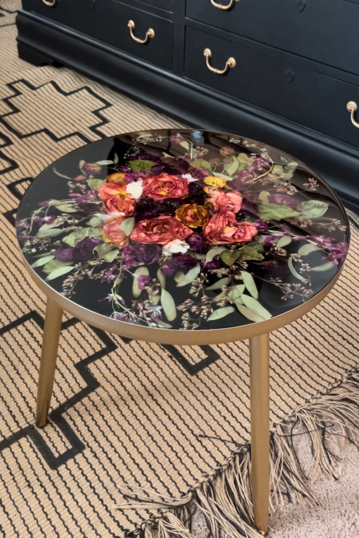 CUSTOM Metal Rimmed Epoxy Side Table ,bouquet Preservation,wedding ...