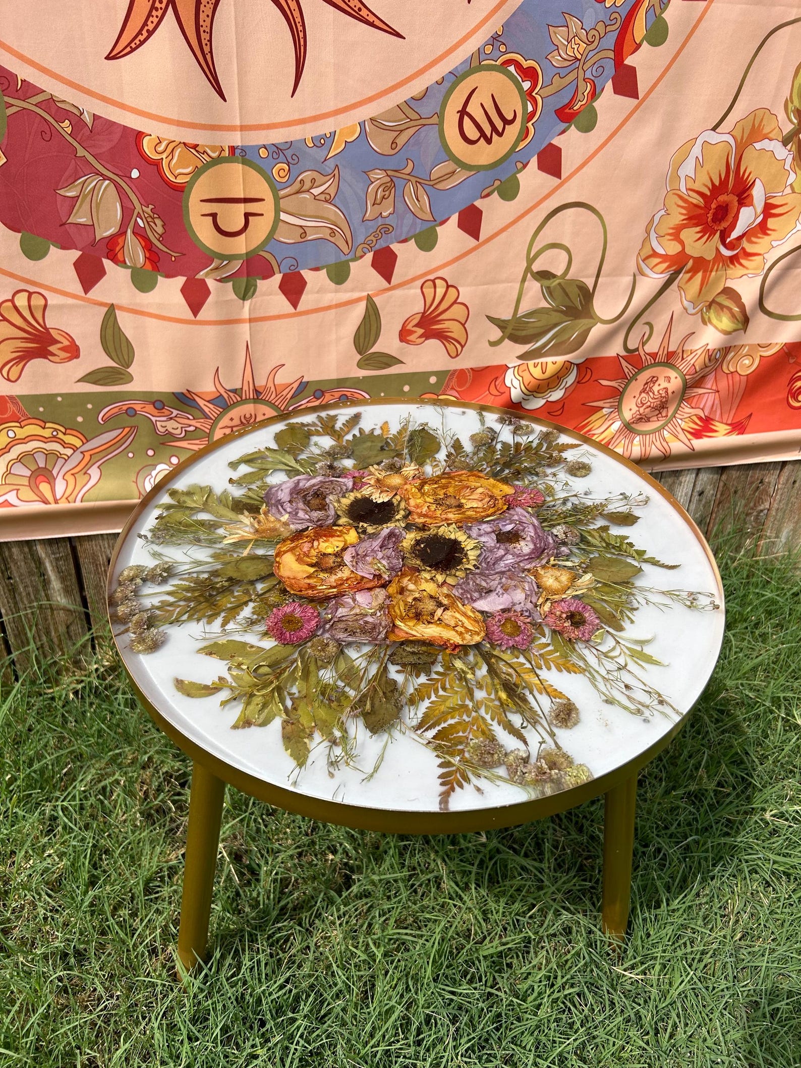 CUSTOM Metal Rimmed Epoxy Side Table ,bouquet Preservation,wedding ...