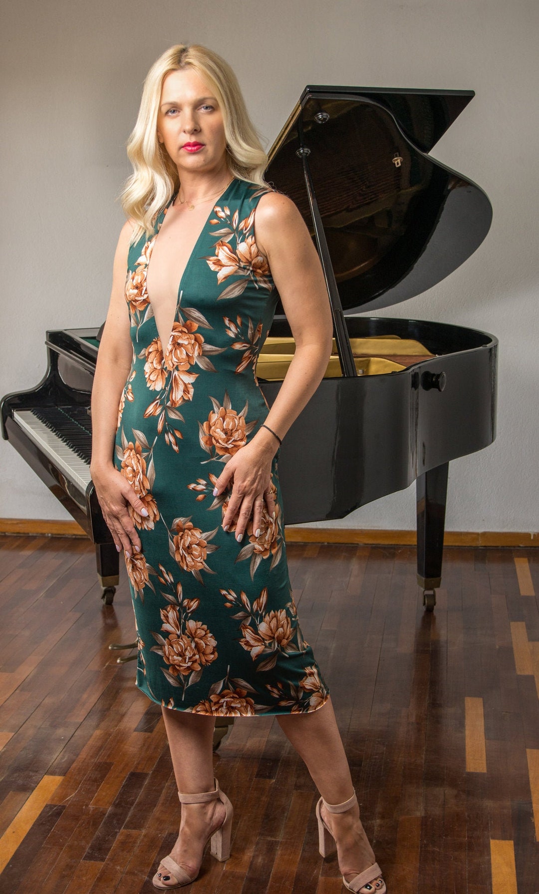 Floral Tango Dress, Deep V, Open Back Argentine Tango Dress - Etsy