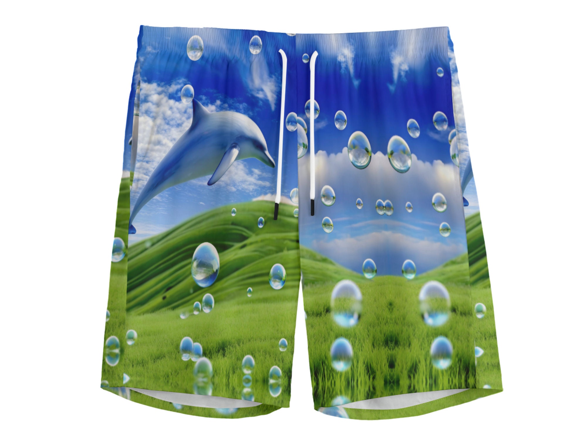 Frutiger Aero Shorts - 98% Cotton - Y2k Aesthetic Dolphin Meadow Sky ...
