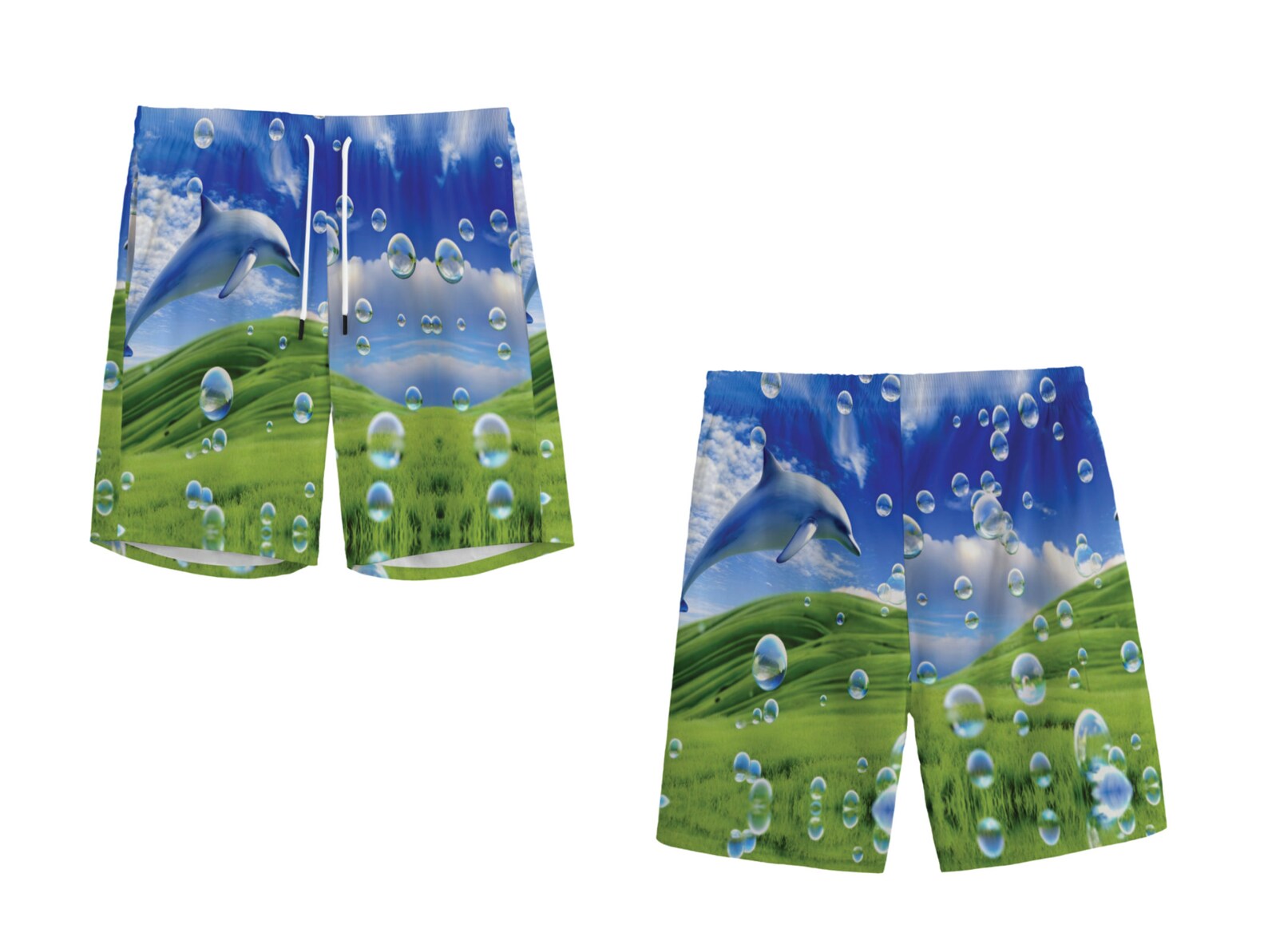 Frutiger Aero Shorts - 98% Cotton - Y2k Aesthetic Dolphin Meadow Sky ...