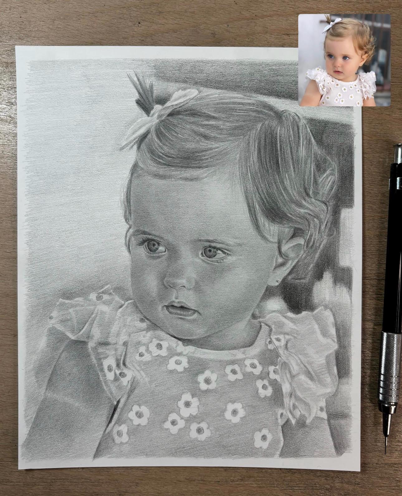 Custom Baby Portrait Drawing, Personalized Newborn Artwork, Hand-drawn ...