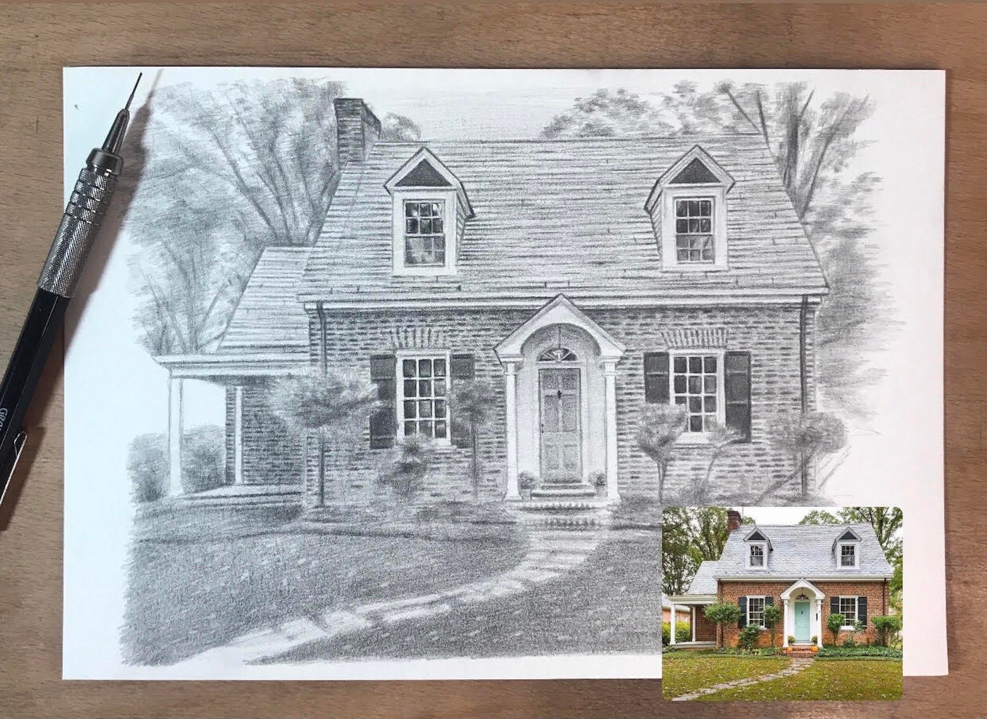 Custom Home Portrait From Photo, Custom House Sketch, Custom Home ...