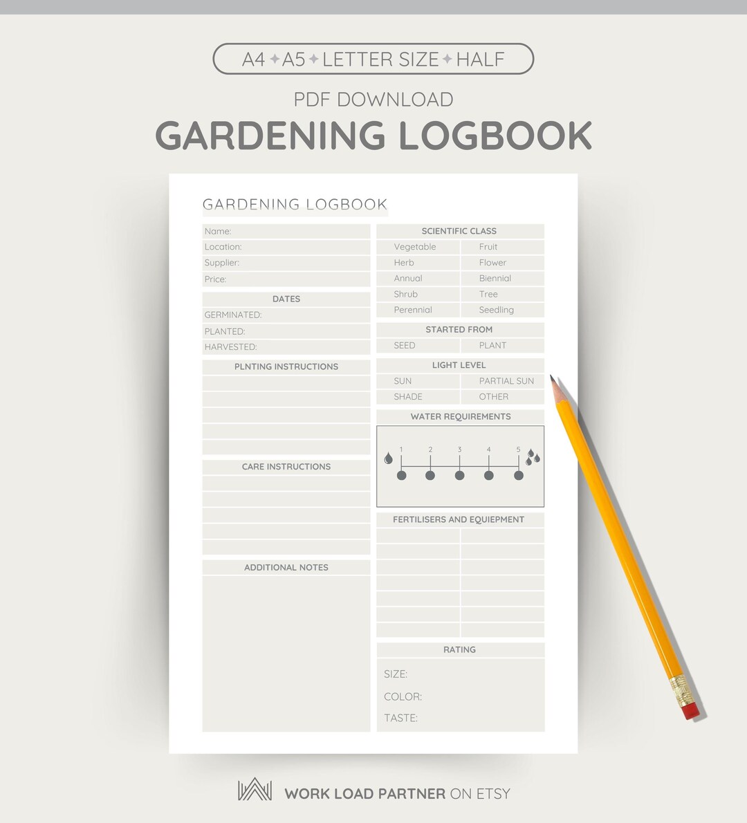 Gardening Logbook Printable, Plant Tracker Journal, Garden Planner PDF ...