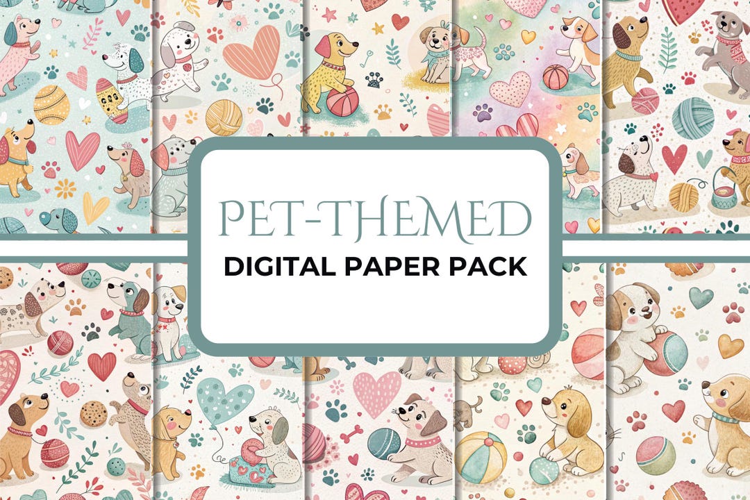 Pet-themed Digital Paper Pack | 10 Unique Designs | Instant Download ...