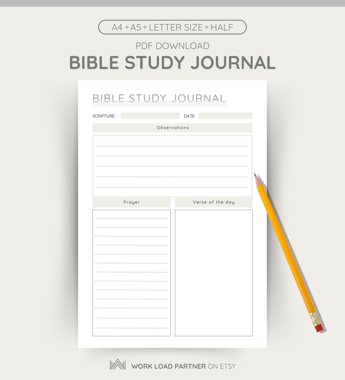 Bible Study Journal Printable, Minimalist Scripture Reflection Tracker ...