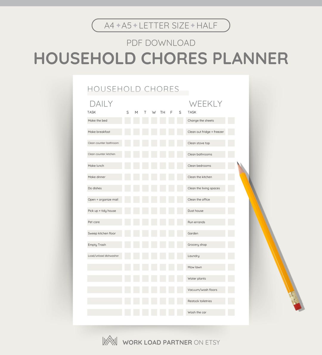 Household Chores Planner • Daily & Weekly Cleaning Schedule (PDF) - Etsy