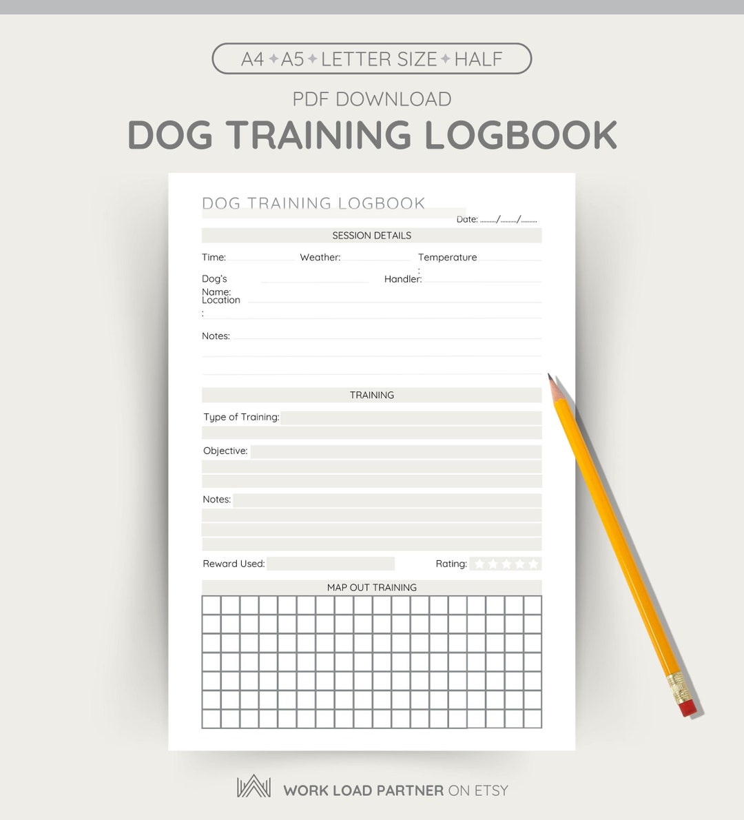 Dog Training Logbook Printable, Minimalist Pet Training Tracker ...