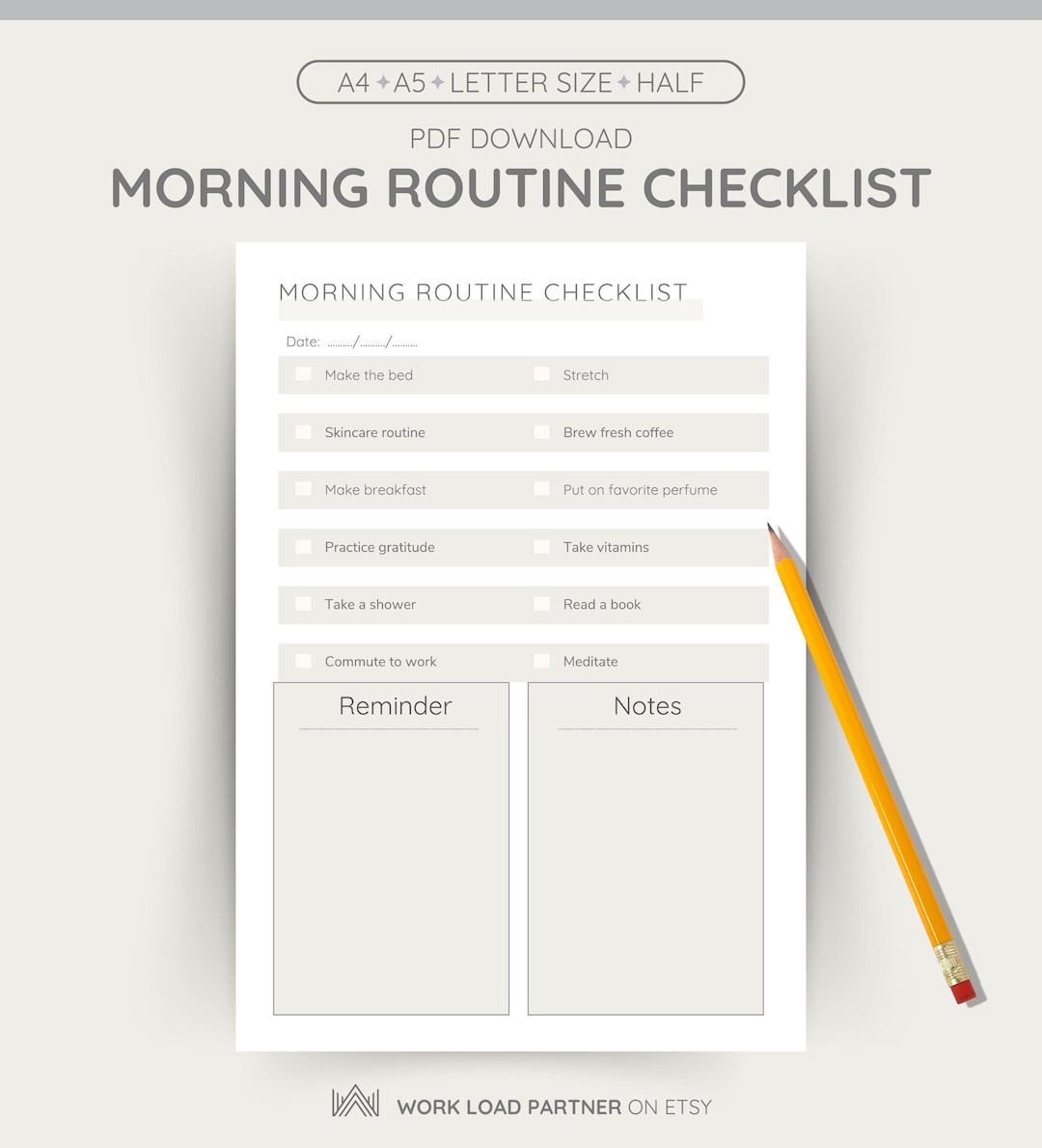 Morning Routine Checklist Printable, Minimalist Daily Planner ...