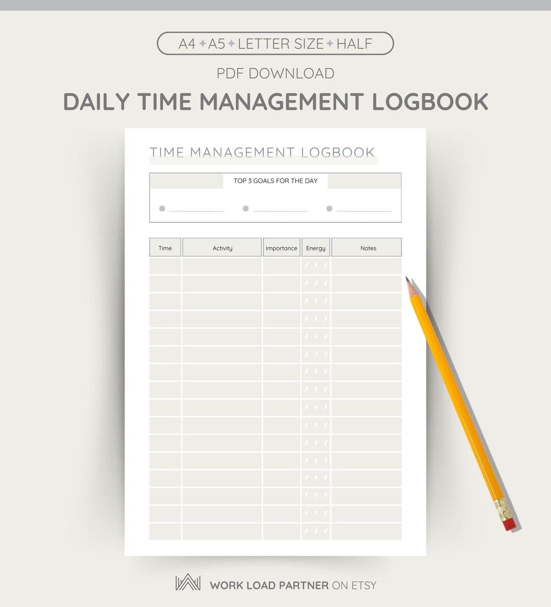 Daily Time Management Logbook Printable, Minimalist Productivity ...
