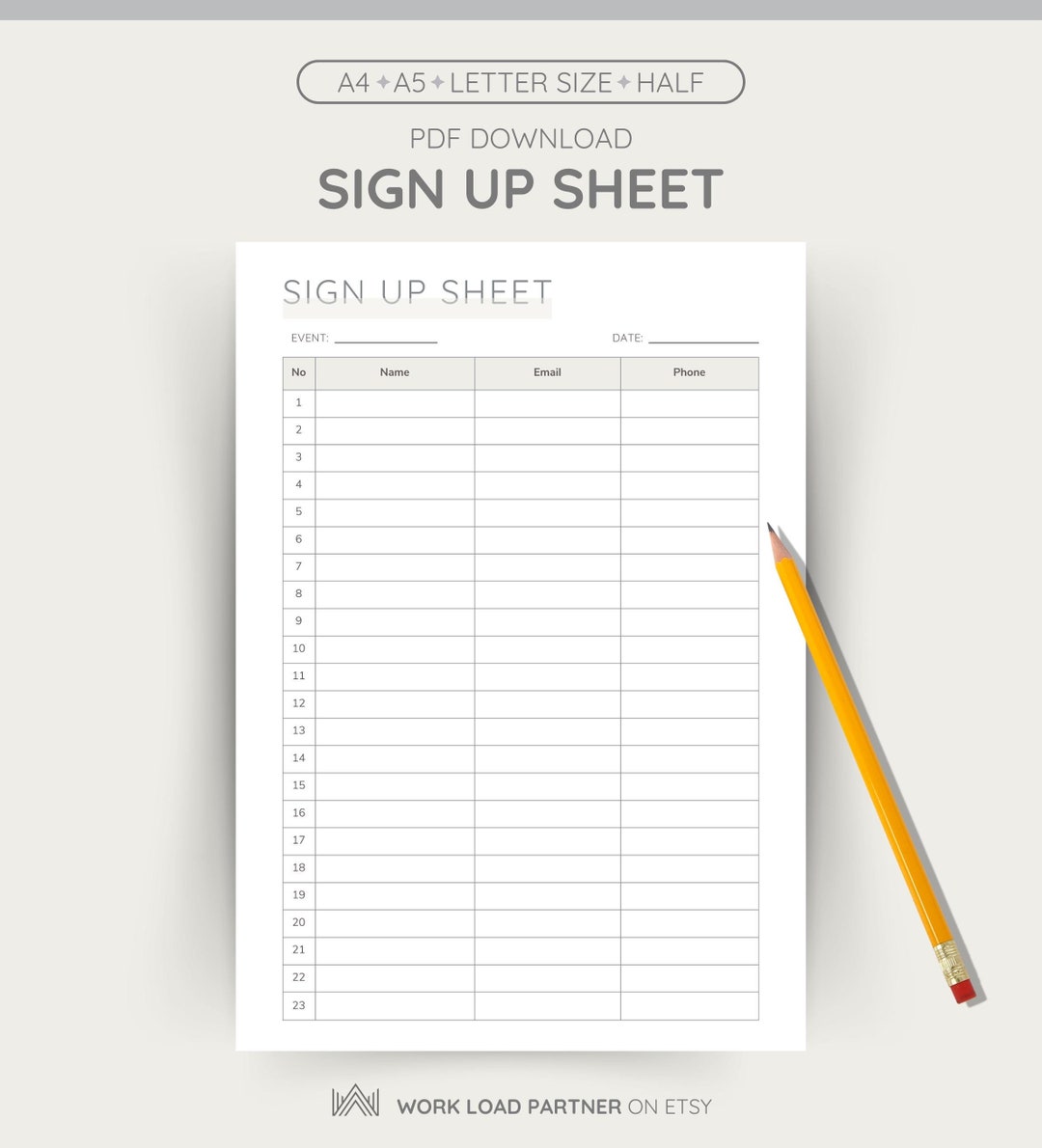 Sign-up Sheet Printable, Minimalist Event Sign-up Form, Attendance ...