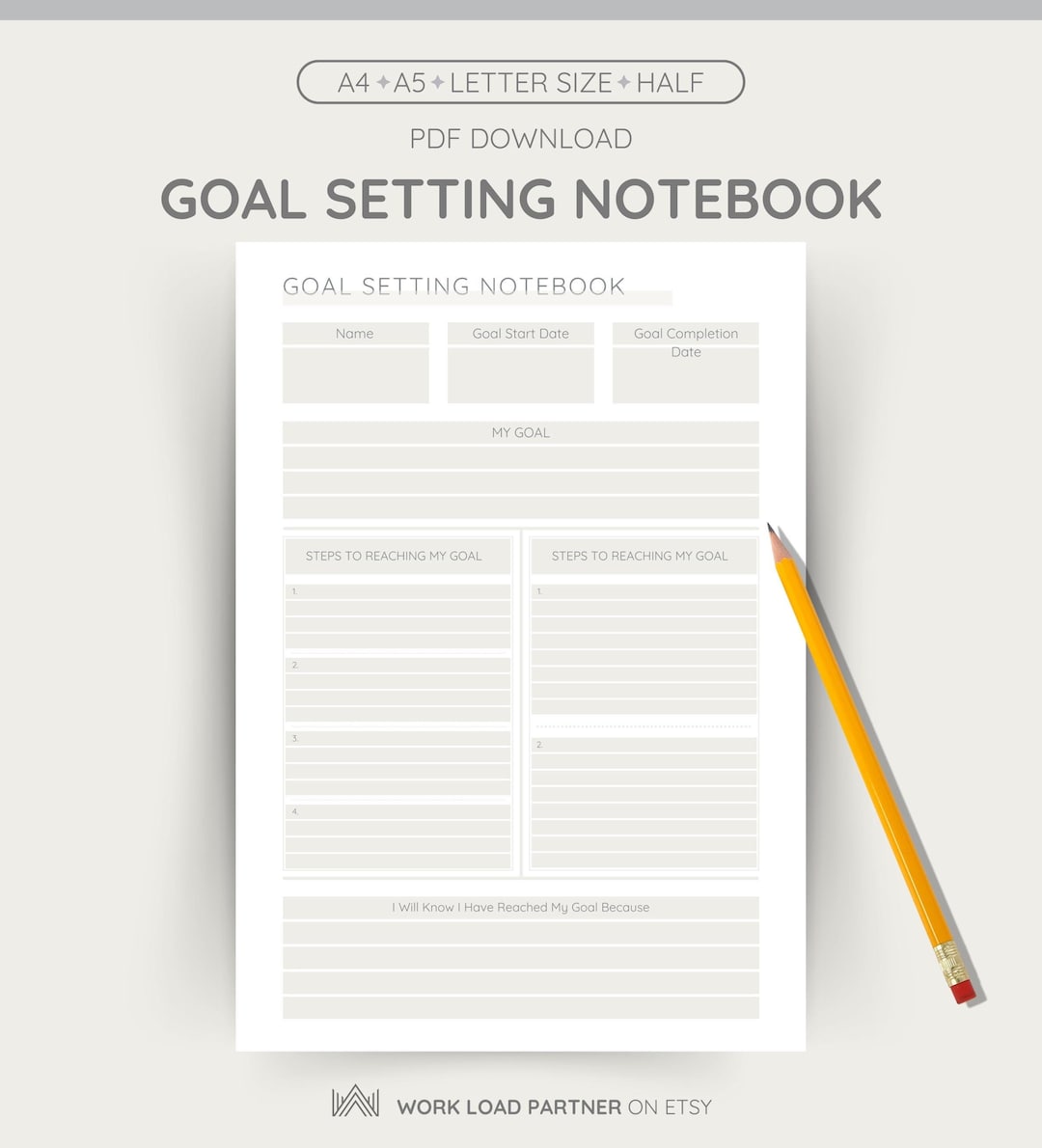 Goal Setting Notebook Printable, Minimalist Productivity Planner, Goal ...