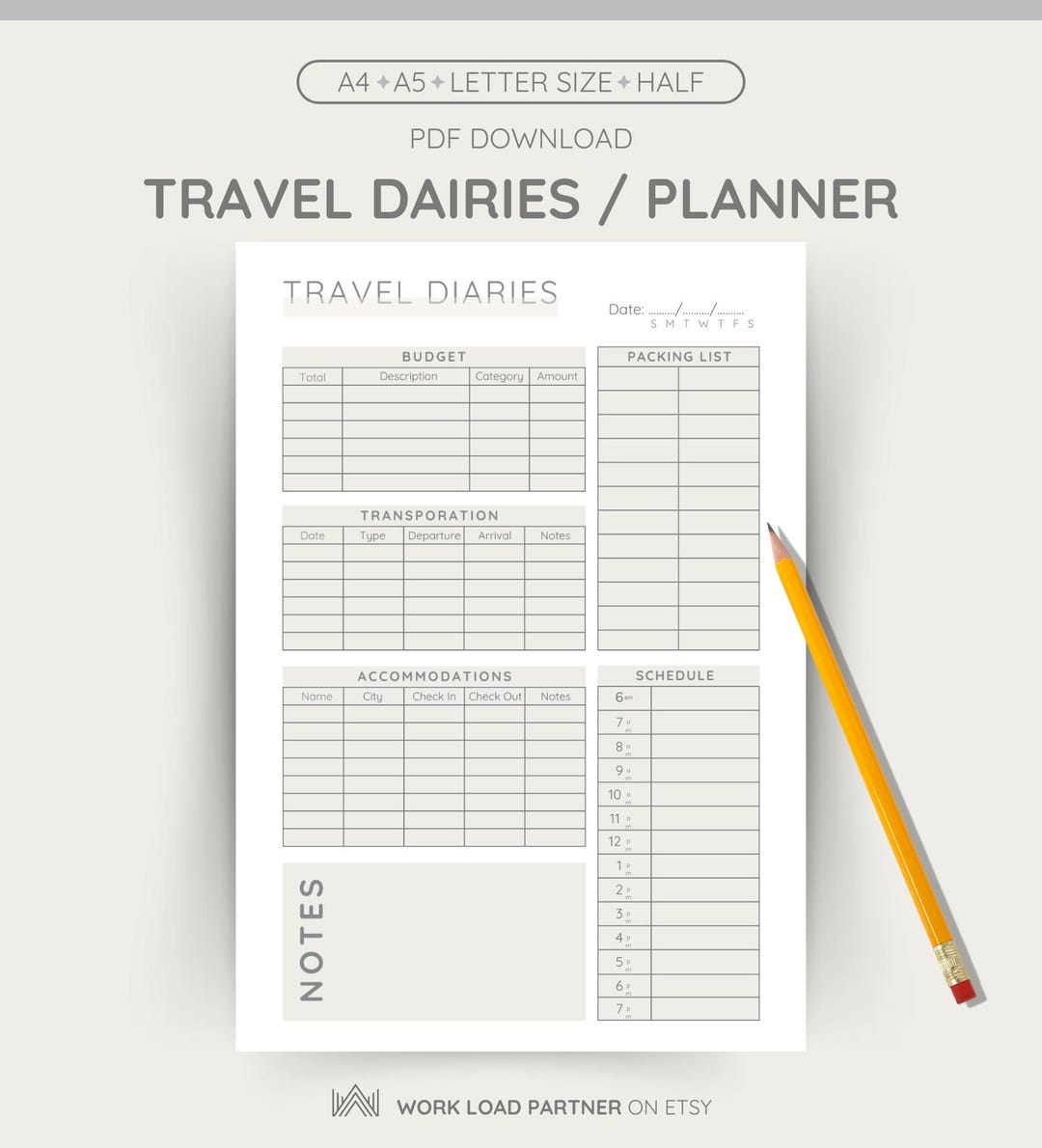 Travel Planner Printable PDF • Vacation Itinerary Template • Trip ...