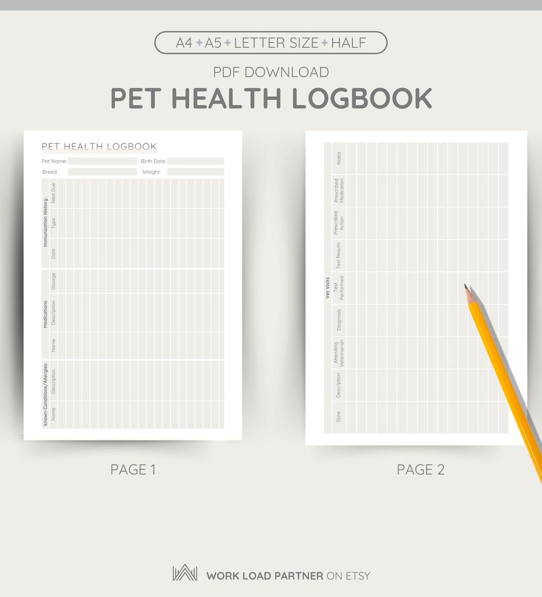 Pet Health Logbook Printable: Medical Records Tracker (A4 A5 Letter ...