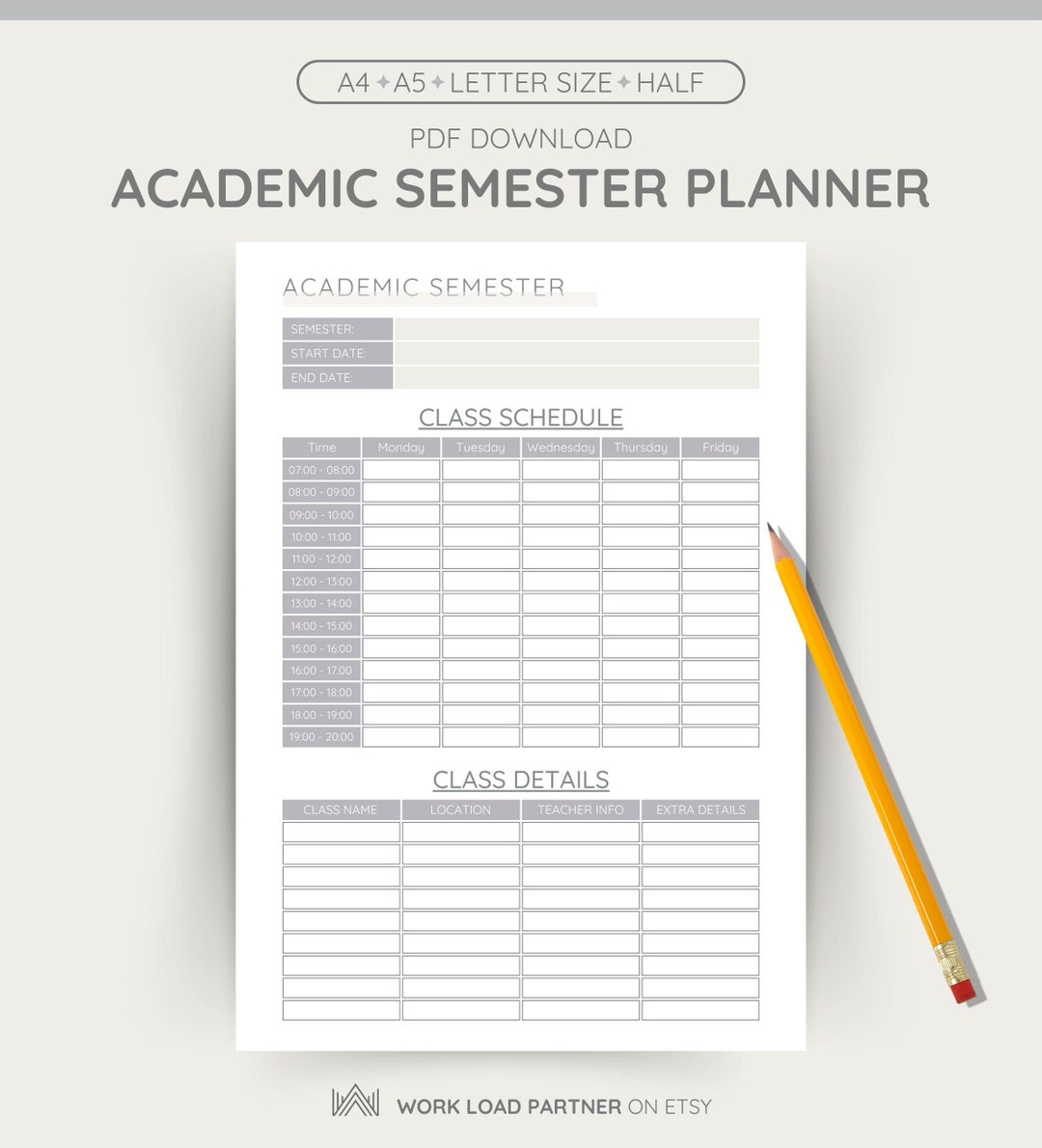 Academic Semester Planner Printable, Minimalist Student Organizer ...