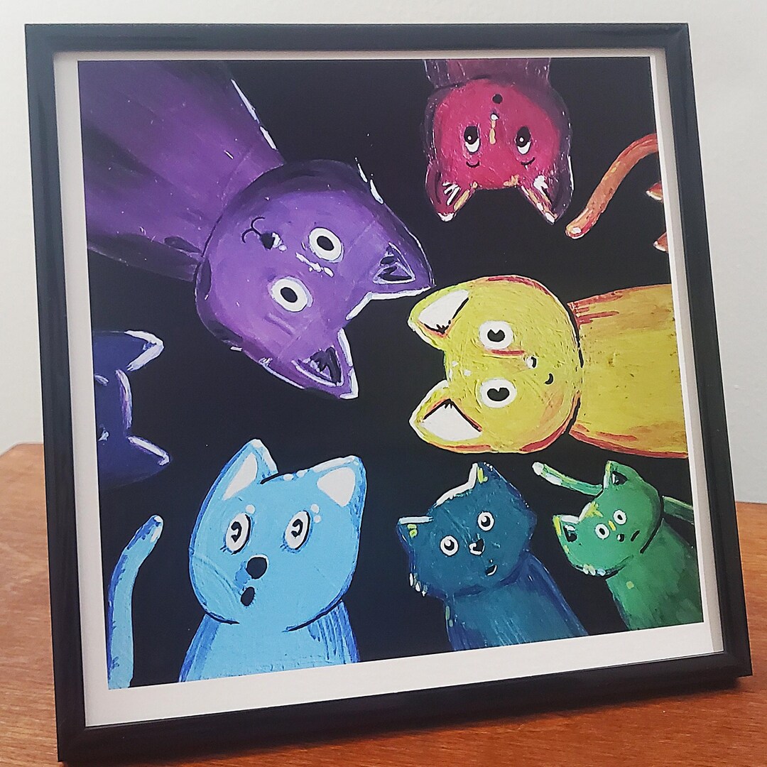 Chromatic Rainbow Monochromatic Cat Art Print - Etsy