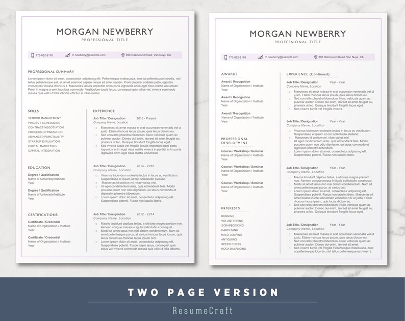 Modern Executive Resume Template For Word Professional CV Etsy