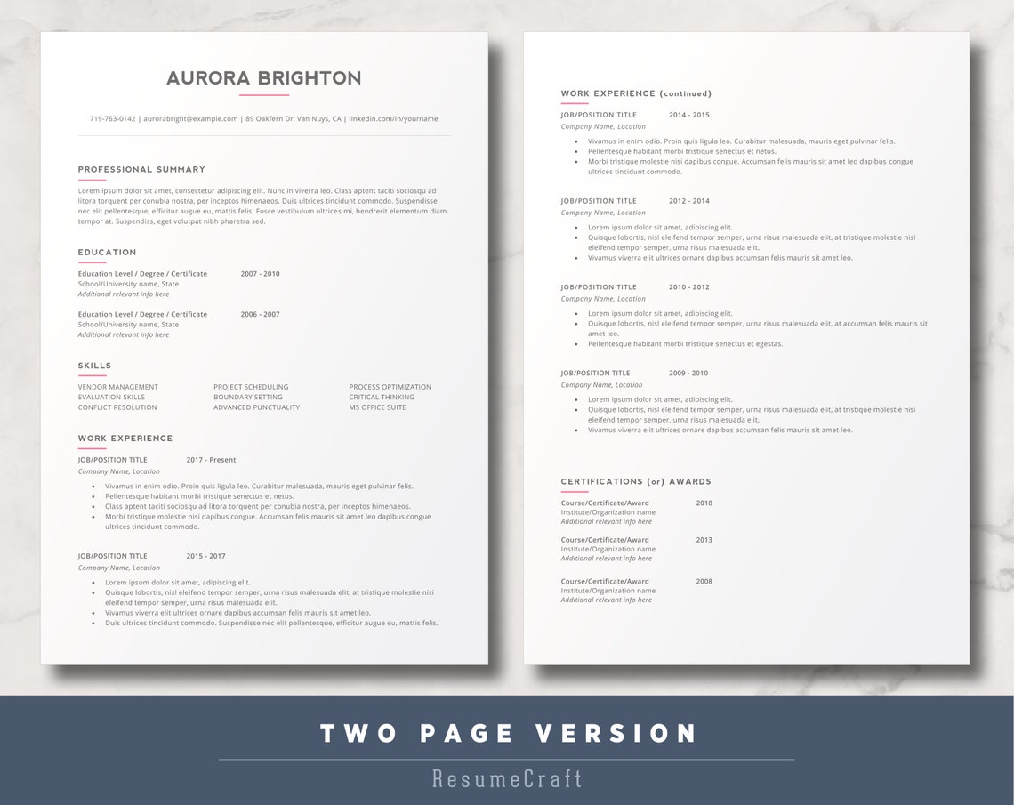 Plantilla de CV ATS para CV profesional de Word / Minimalista diseñado ...