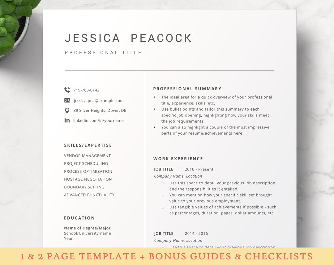 Clean Simple Resume Template for MS Word Minimalist Design With ...