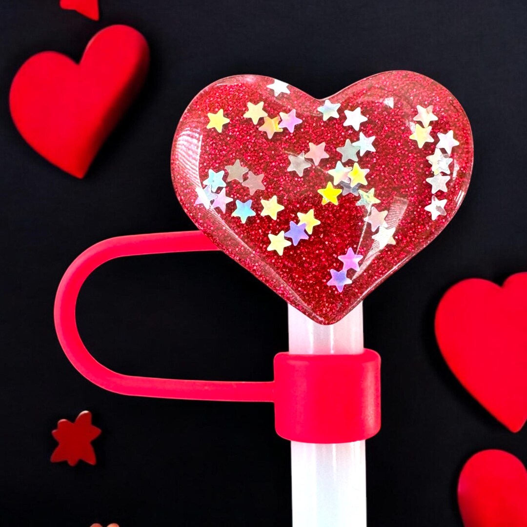 Glitter Heart Straw Toppers Love Topper Pretty Colorful Glittery Purple ...