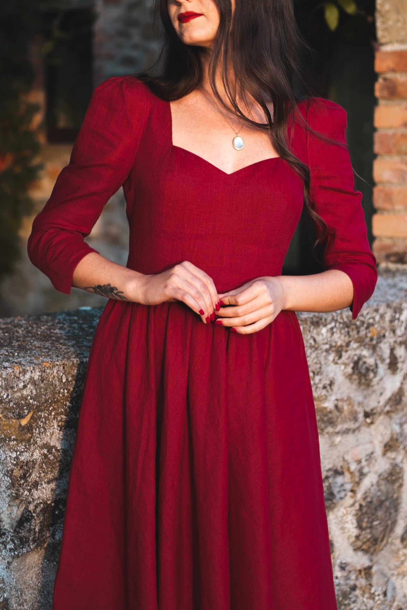 Royalcore, Princesscore Dress, Burgundy Cottagecore Dress, Full Circle ...