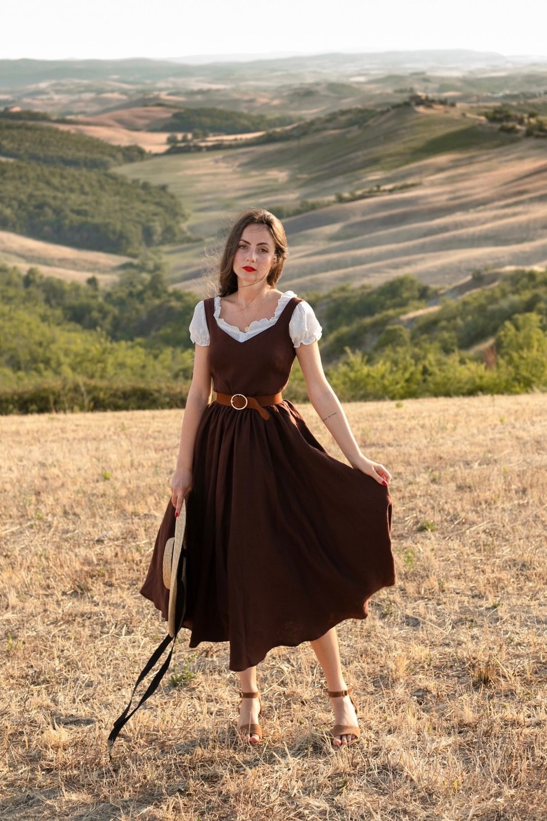 Brown Cottagecore Dress With Pockets, Vintage Inspired, Pinafore Dress ...