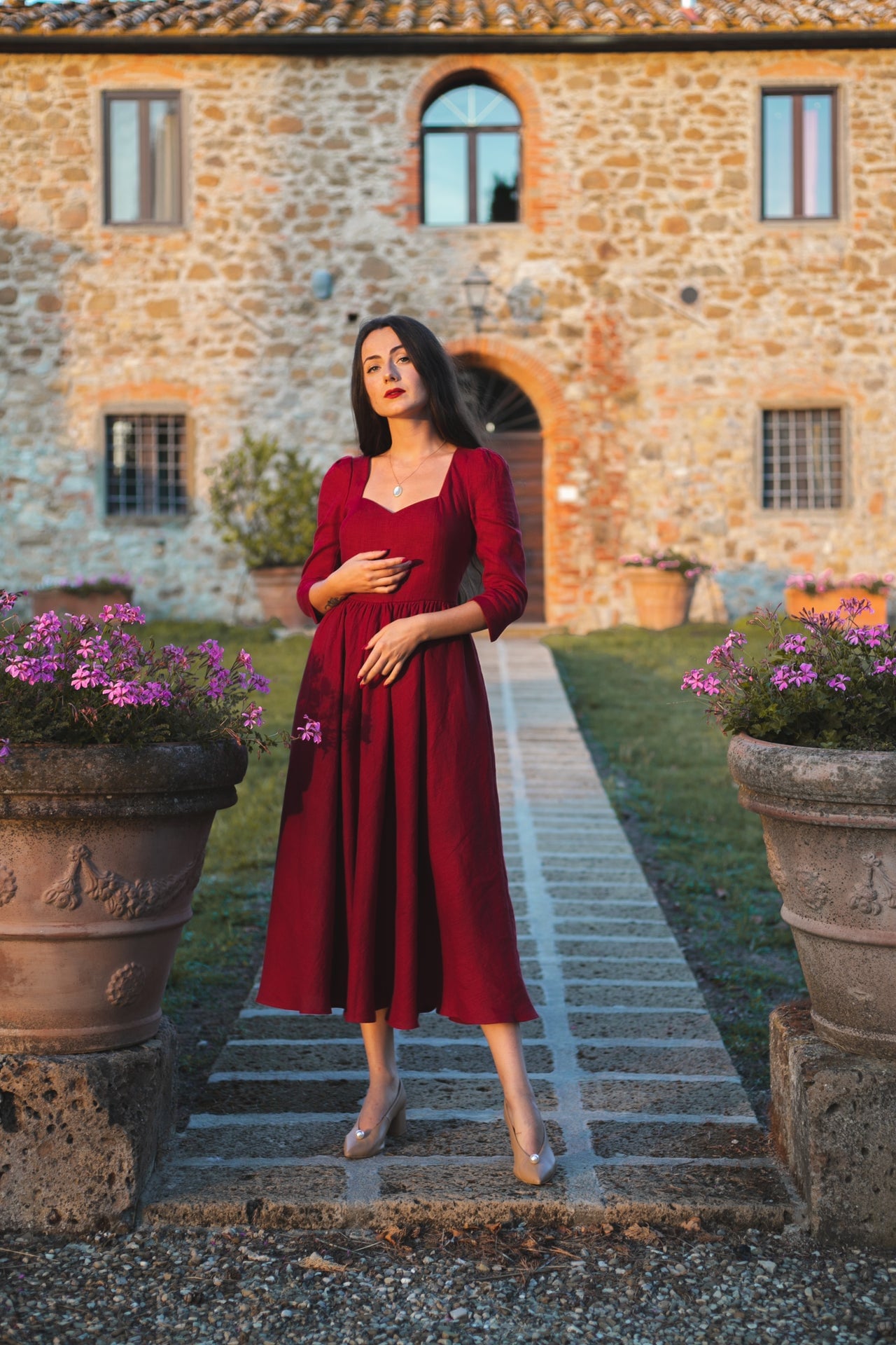 Royalcore, Princesscore Dress, Burgundy Cottagecore Dress, Full Circle ...