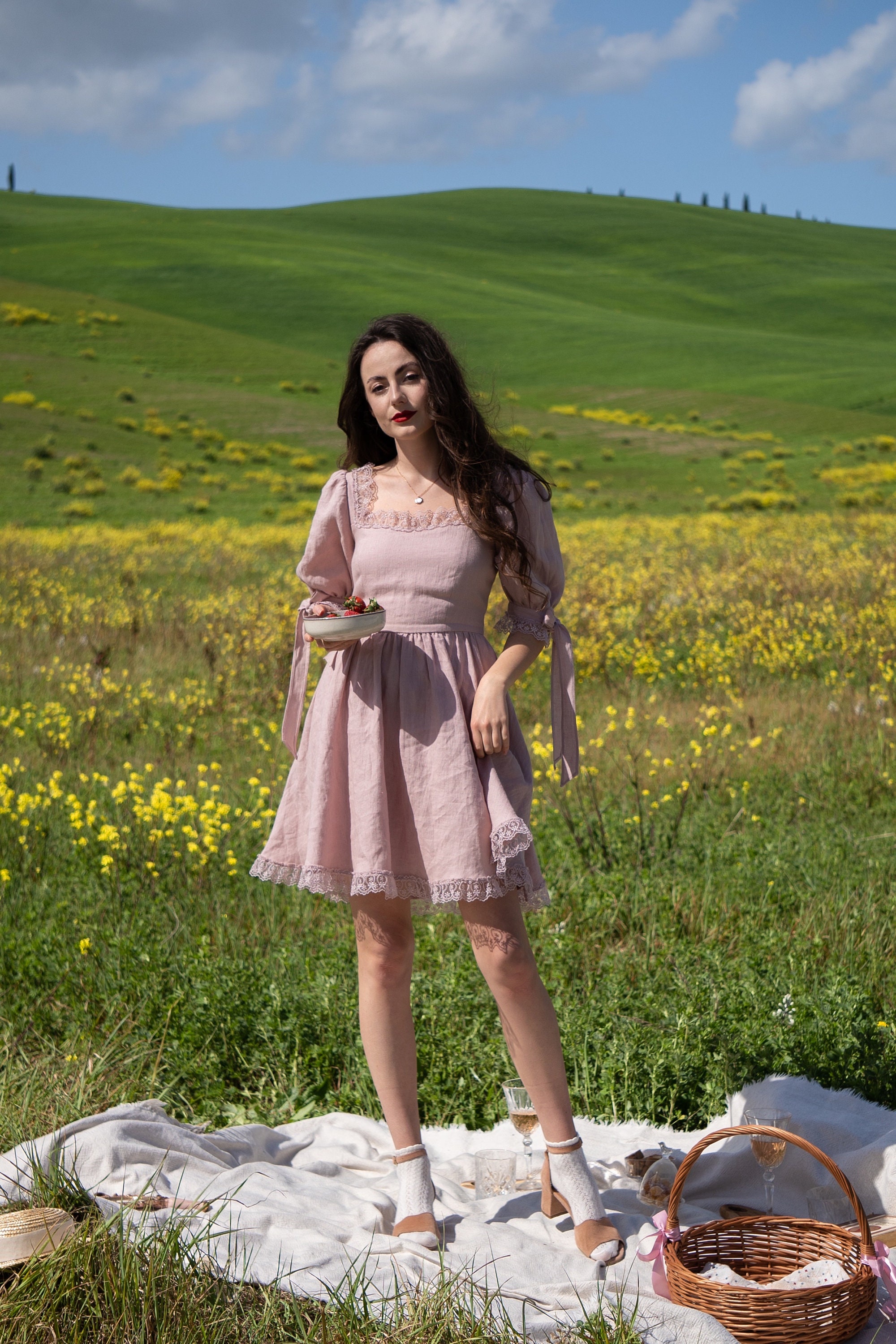 Cottagecore Dress, Vintage Style, Edwardian, Linen, Embroidery ...