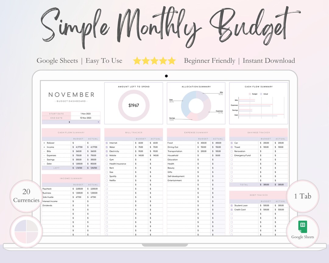Monthly Budget Tracker, Budget by Paycheck, Budget Tracking Spreadsheet ...