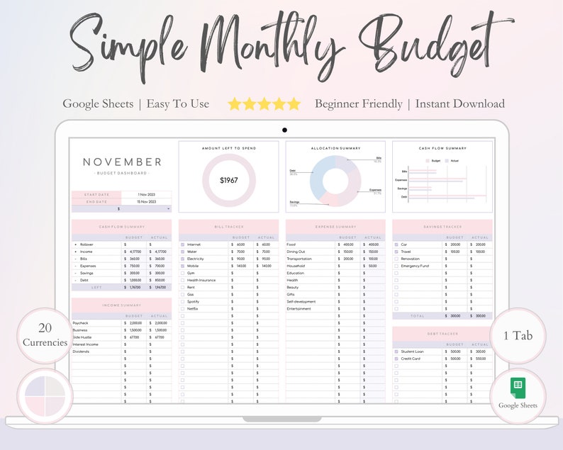 Monthly Budget Tracker, Budget by Paycheck, Budget Tracking Spreadsheet ...