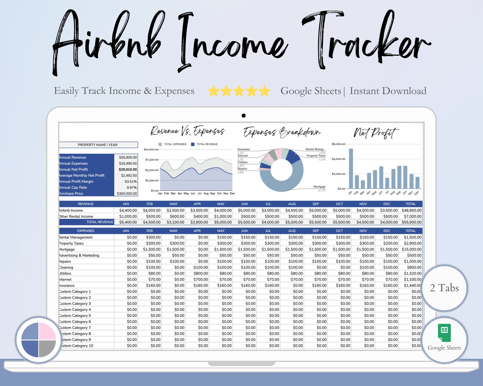 Airbnb Template Income and Expense Spreadsheet Airbnb Bundle Profit and ...