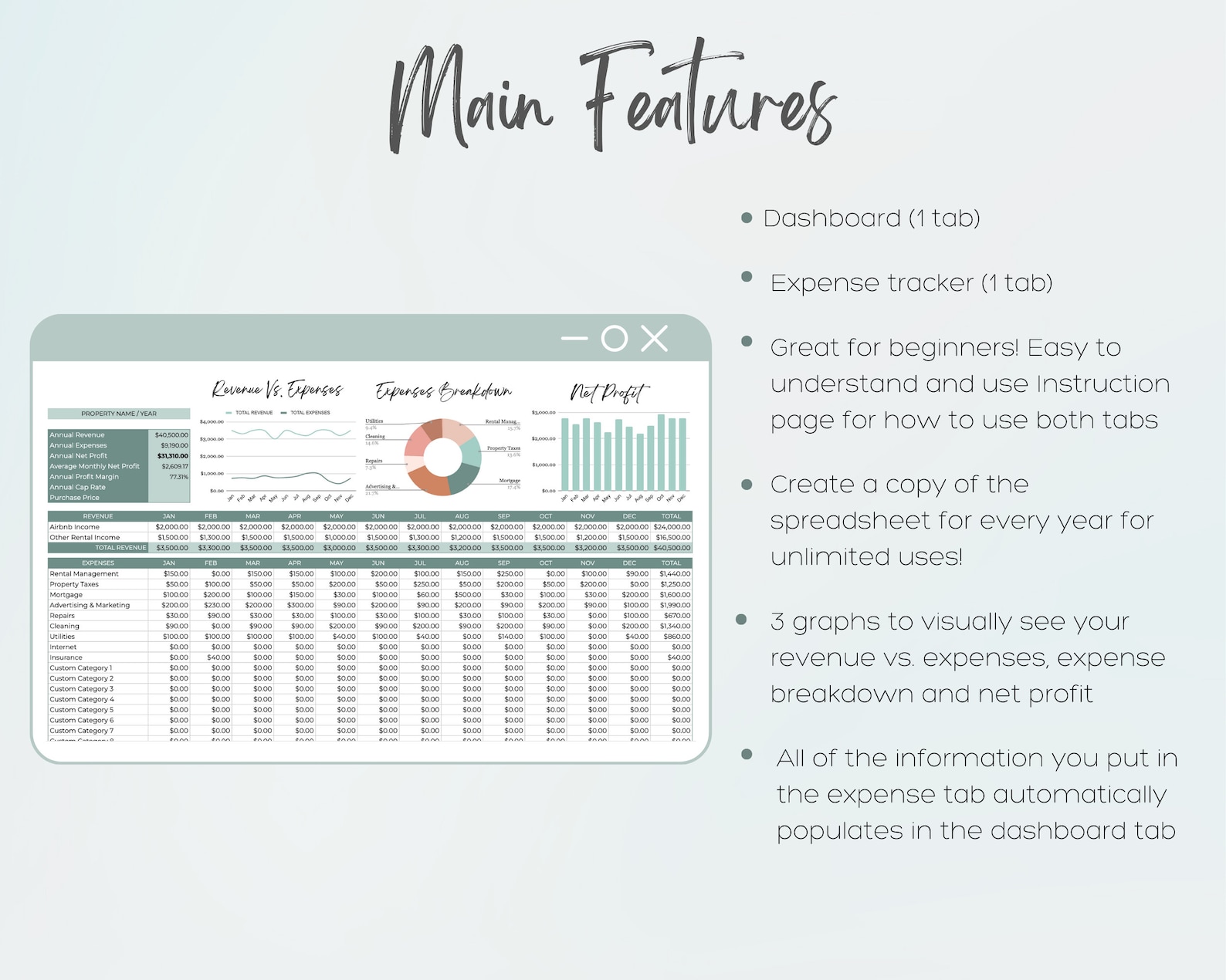 Airbnb Template Income and Expense Spreadsheet Airbnb Bundle Profit and ...