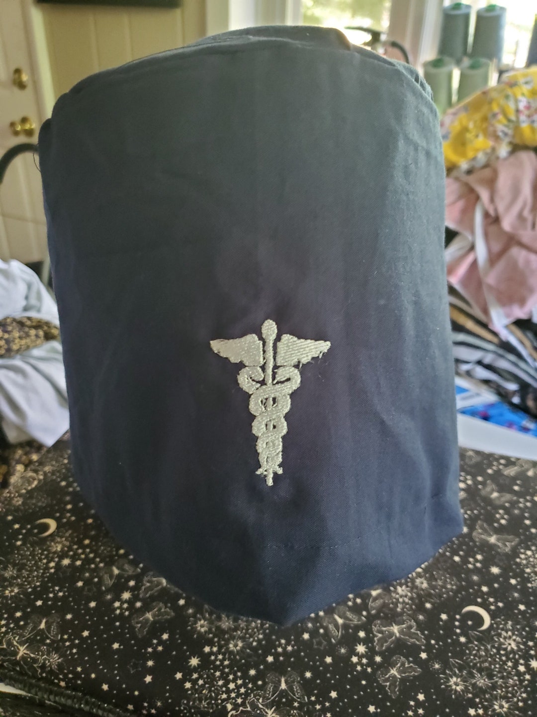 XL / XXL Caduceus Tie Back Scrub Hat on Navy Fabric - Etsy