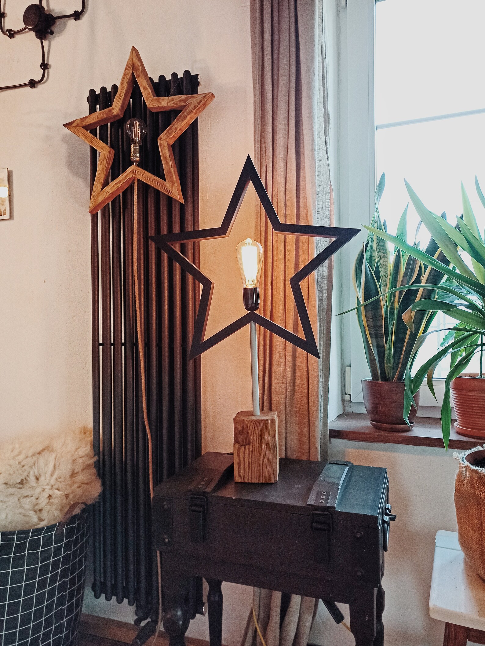 Beautiful Star Lamp. Wooden Decorative Lamp. Rustic Star-shaped Lamp ...