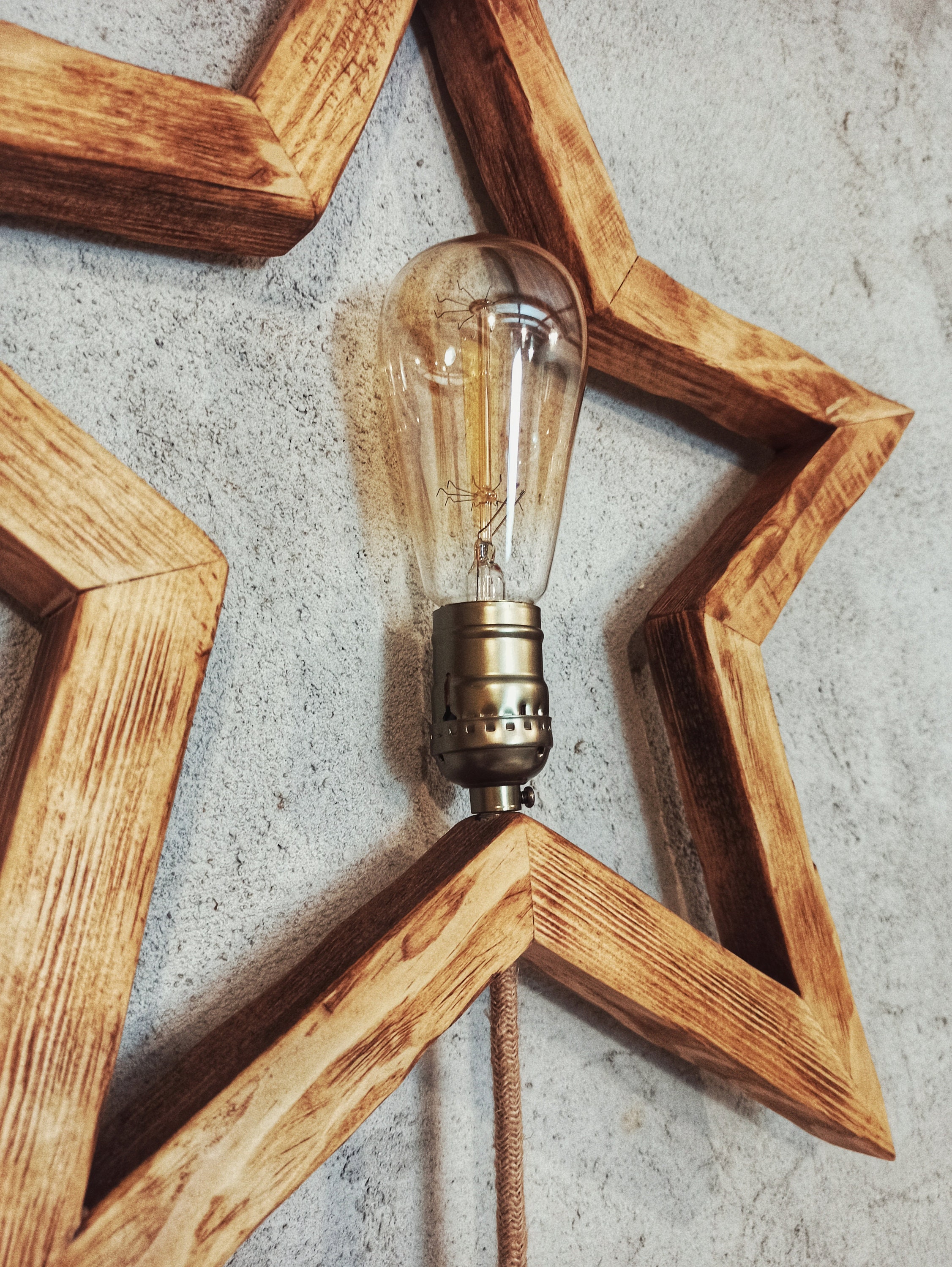 Beautiful Star Lamp. Wooden Decorative Lamp. Rustic Star-shaped Lamp ...
