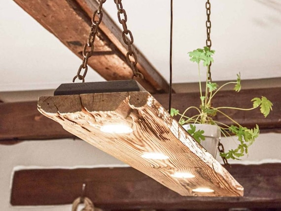 Long and Wide Wooden Ceiling Lamp From an Old Board Hanging on - Etsy