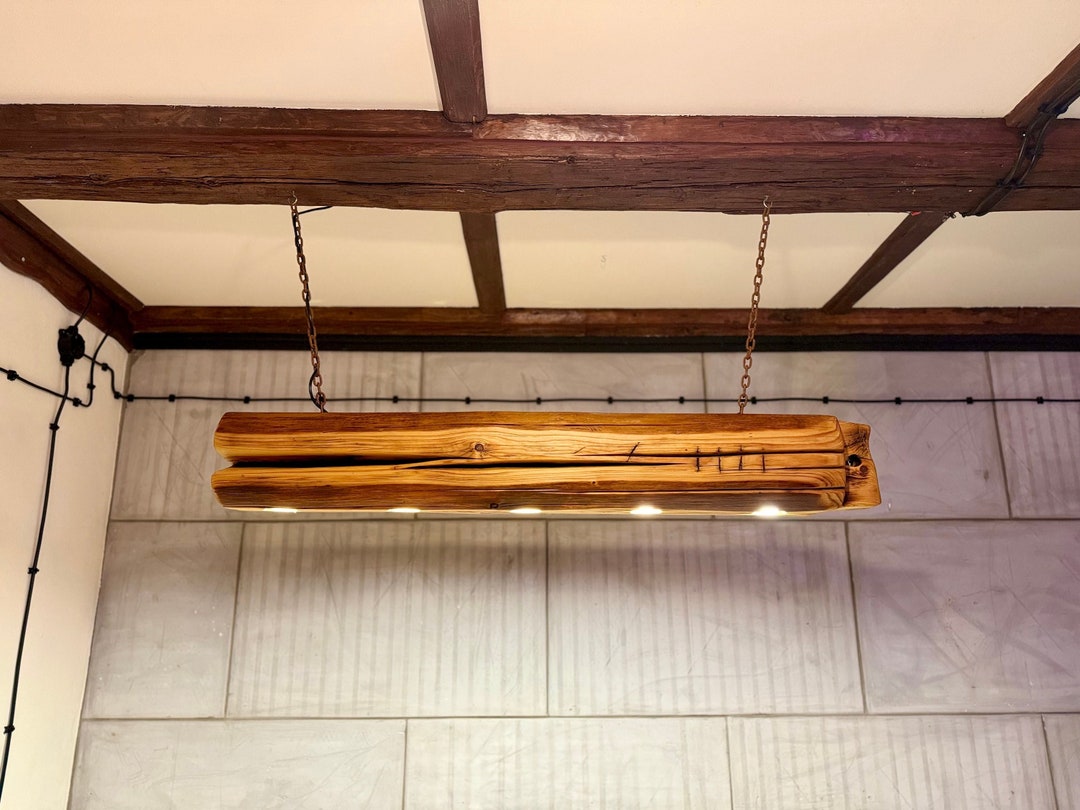 Rustic Hanging Lamp From Original Structural Beam. Unique Wooden Lamp ...