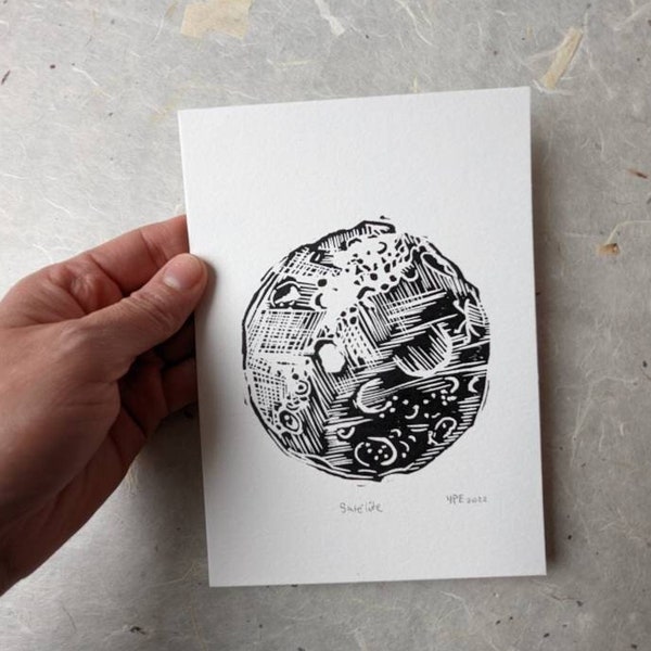Linocut Moon - Etsy