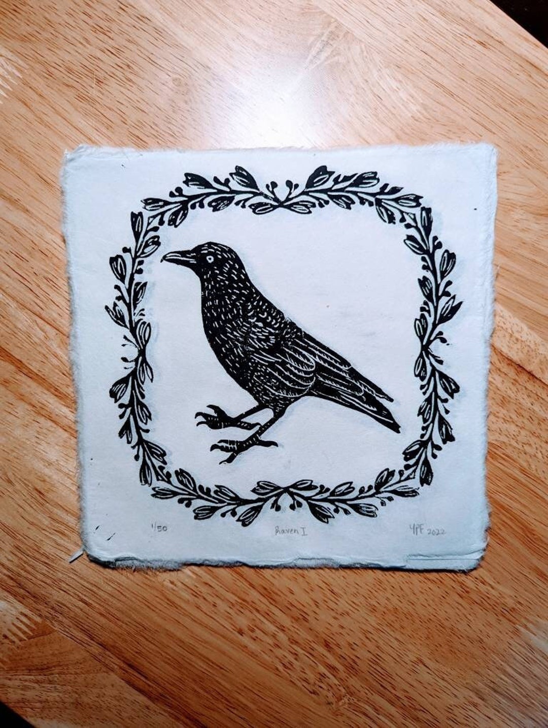 Raven I Linocut Print Raven Bird Relief Print - Etsy