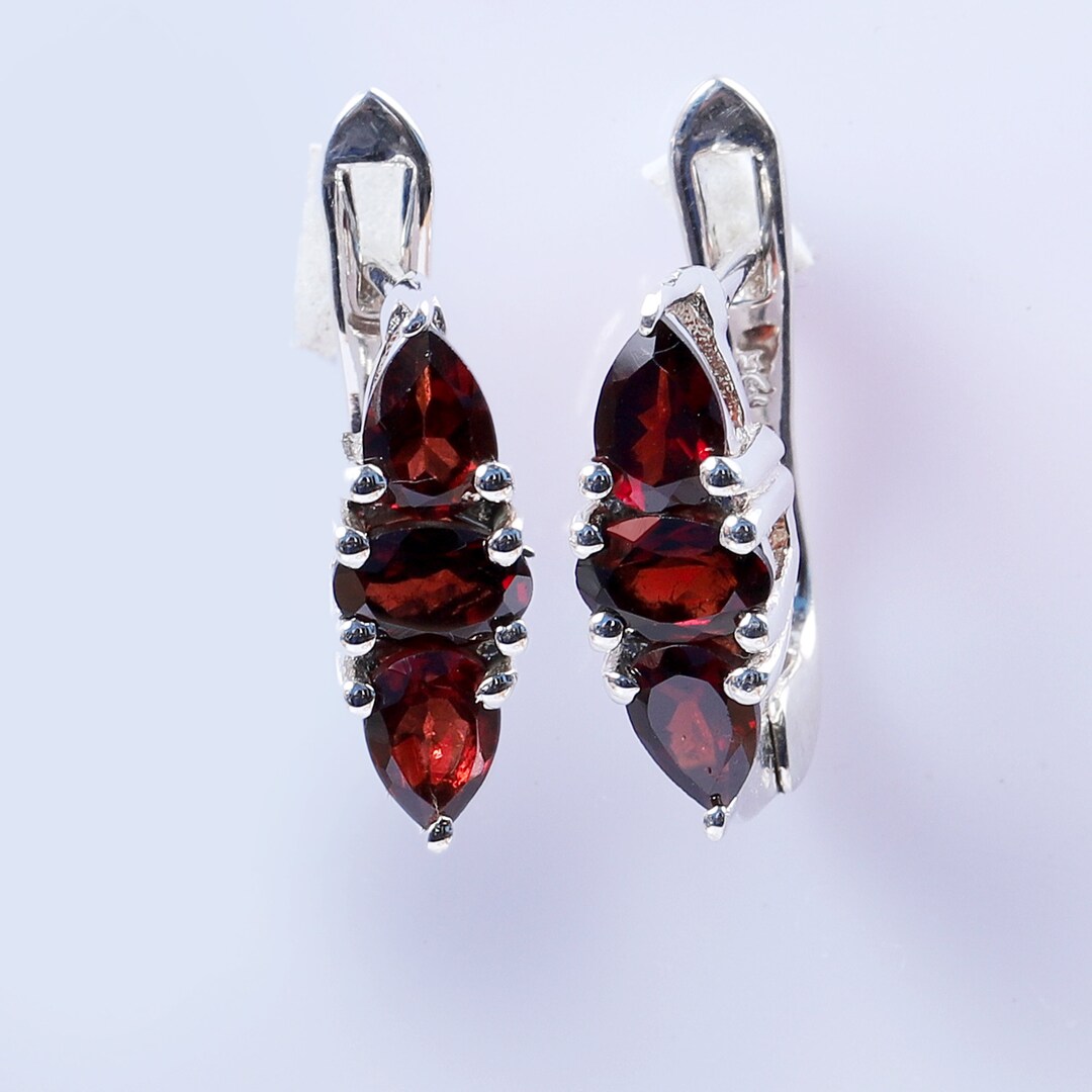 Garnet Studs Earrings 925 Sterling Silver Stud Natural - Etsy UK