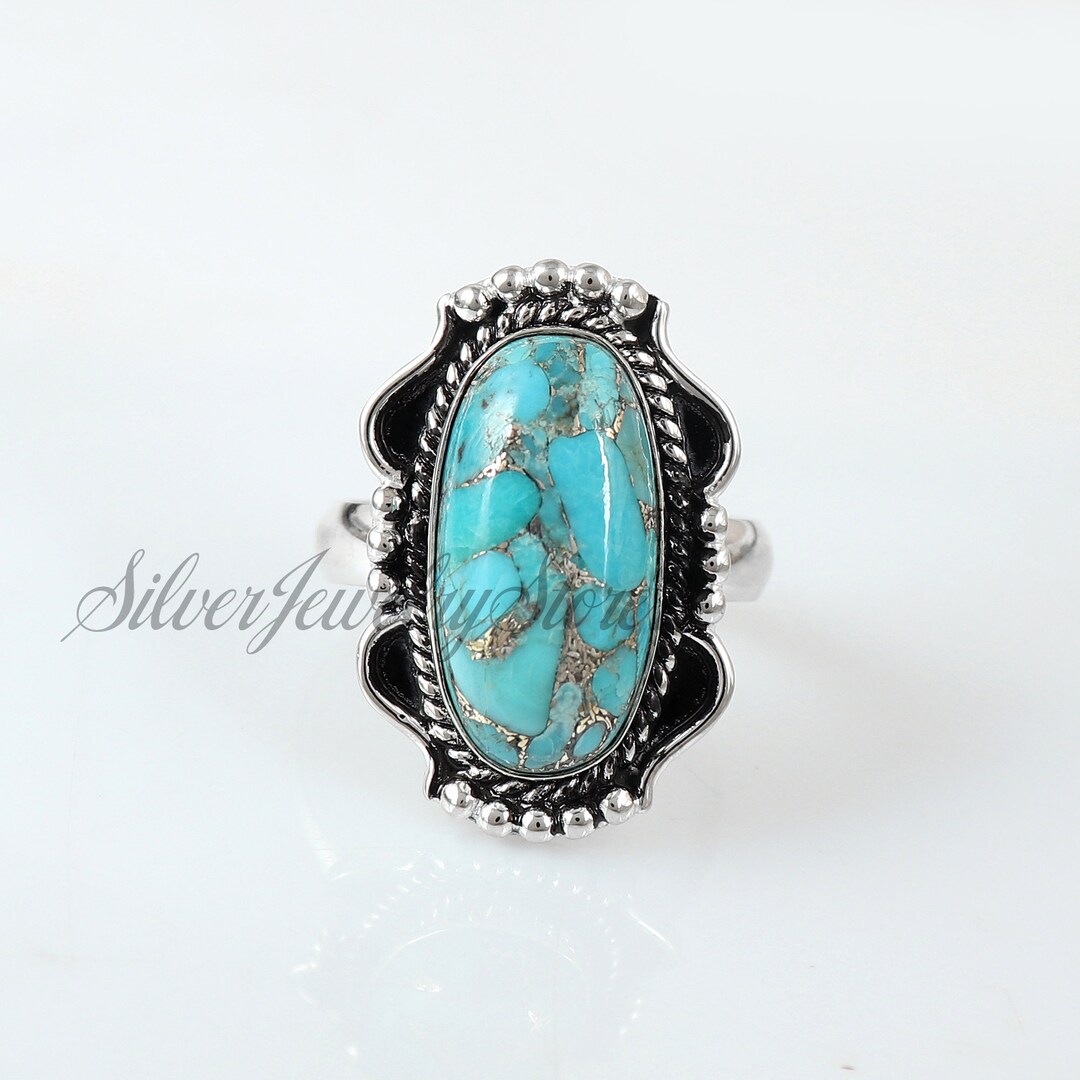 A Grade Turquoise Ring, 925 Sterling Silver, Copper Turquoise 12x20 Mm ...