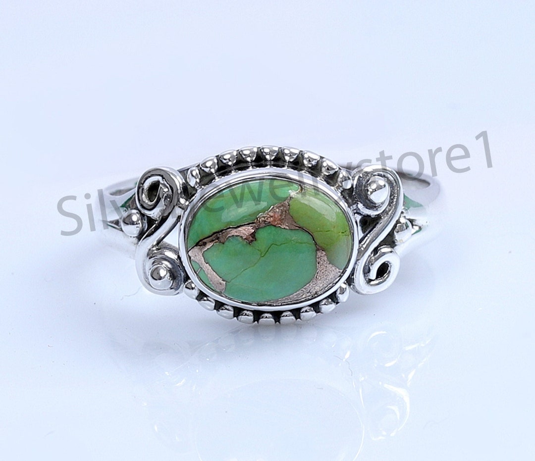 Grüner Kupfer Türkis Ring, 925 Silber Ring, Grüner Kupfer Ring, Boho ...